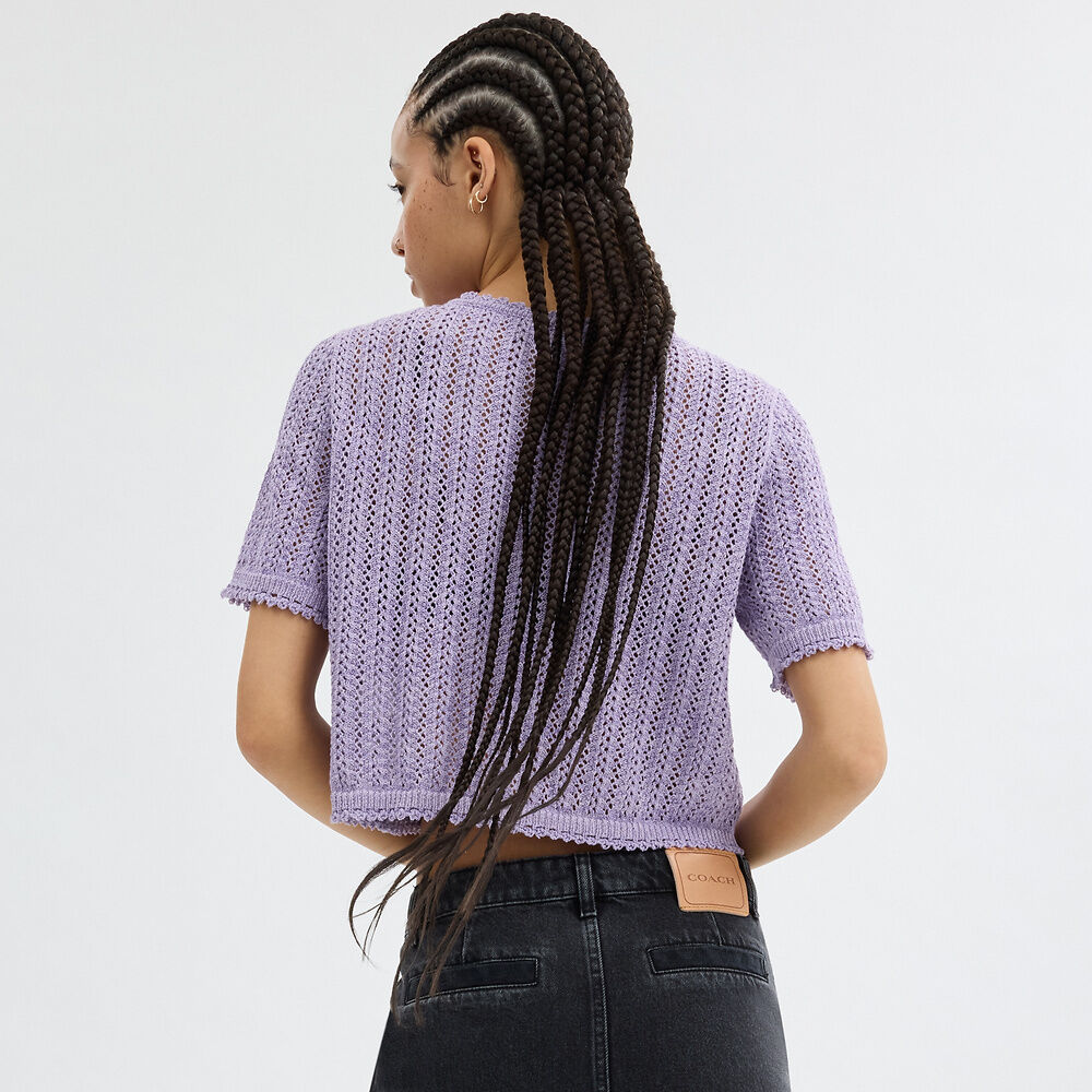 Cropped Knit Button Up Top LILAC
